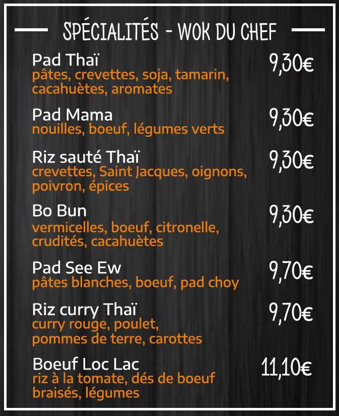 Menu au Thai Box restaurant, Concarneau