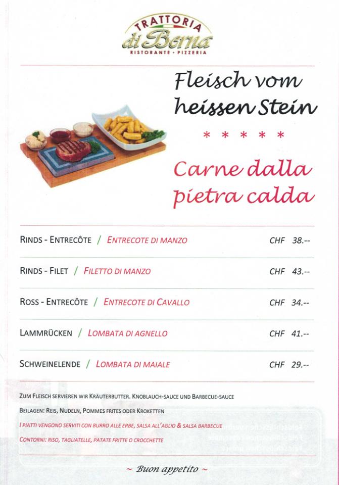 Menu da Trattoria Bella Italia - Italienisches Restaurant in Bern, Berna