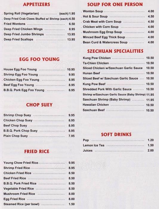 Menu at Wah Too Seafood Restaurant, Toronto, 58 Centre Ave