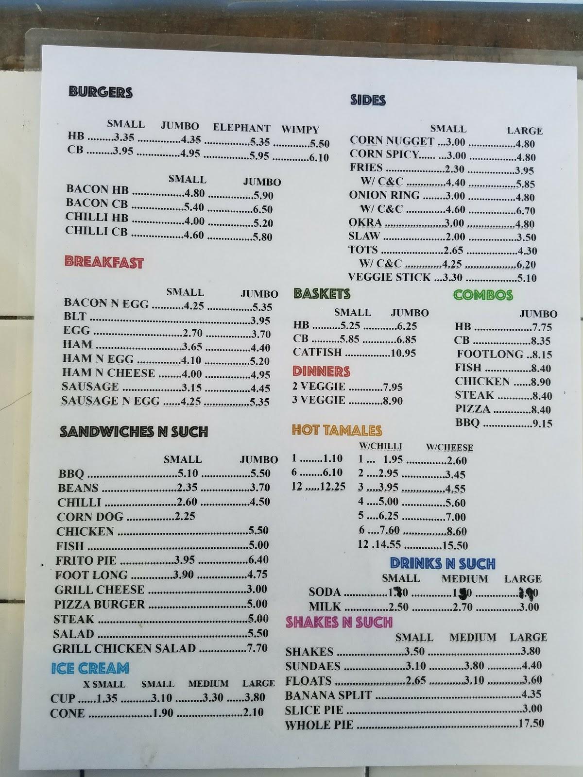 Menu at Wink's Dairy Bar, North Little Rock