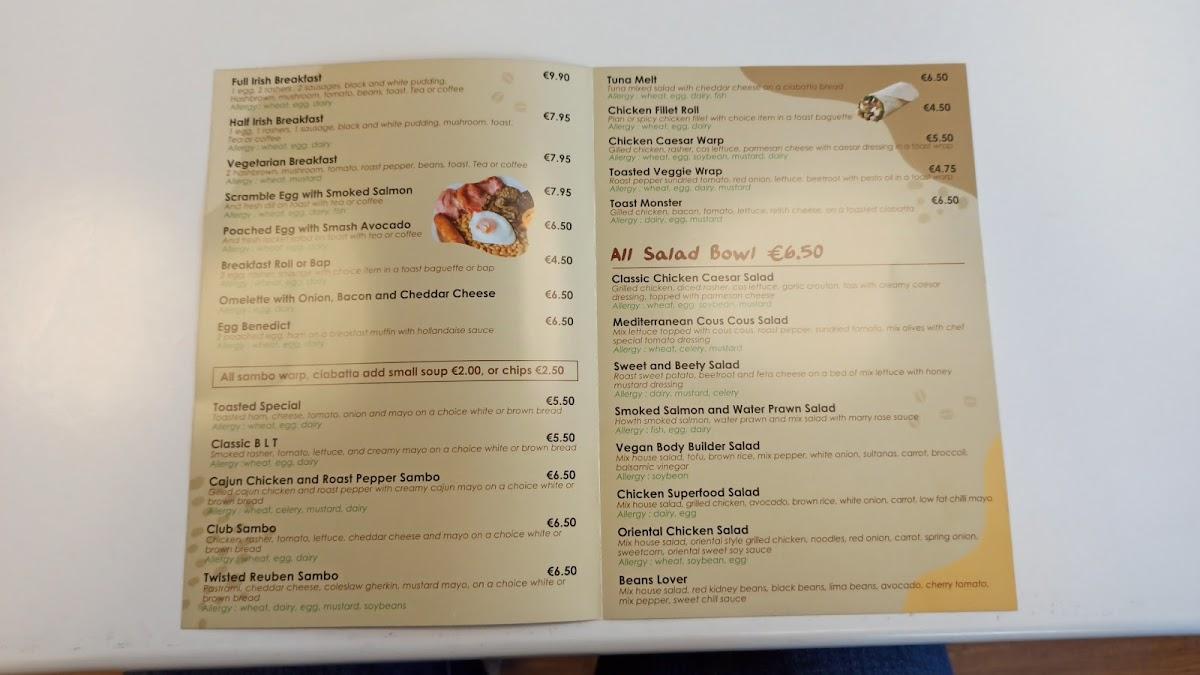 Menu at Cafe 112, Dublin