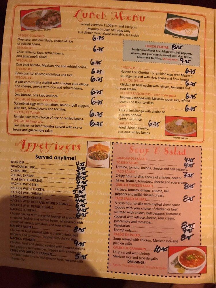 Menu at El Paisano Mexican Restaurant, St. Louis, Watson Rd