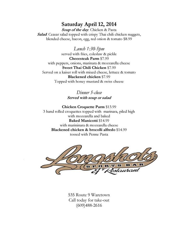 Menu at Longshots pub & bar, Ocean Township, Rt 9