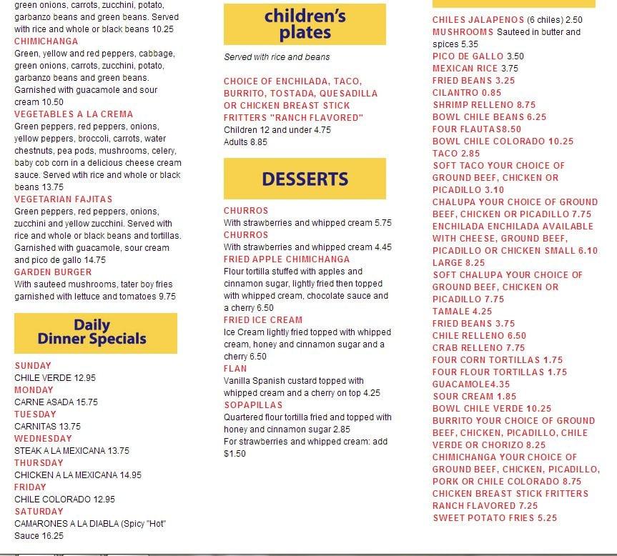Menu at Tampico Mexican Restaurant, Everett