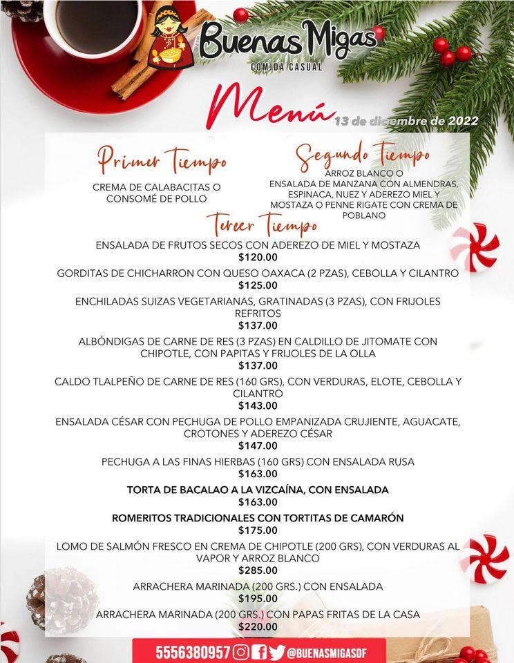 Carta del restaurante Buenas Migas, Ciudad López Mateos