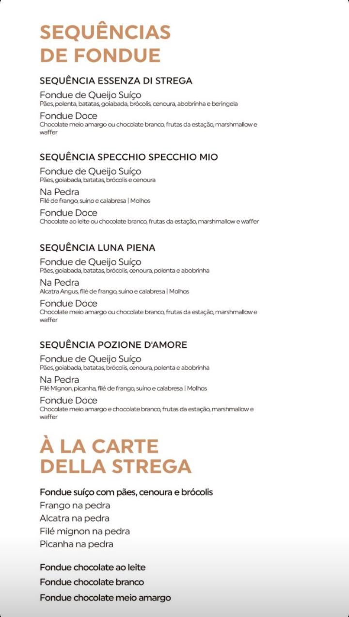 Menu em Fondue Della Strega restaurante, Bento Gonçalves