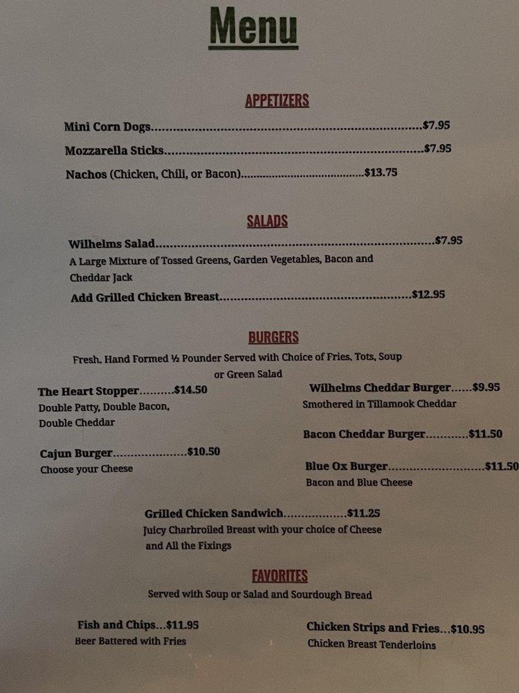 Menu at Wilhelm's Spirits & Eatery pub & bar, Albany