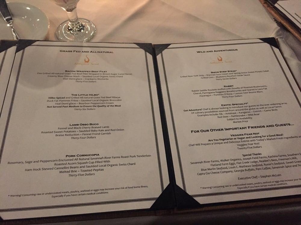 Menu at Alligator Soul Restaurant, Savannah