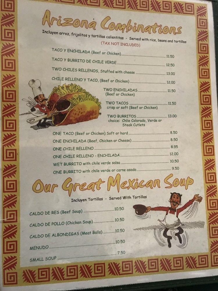 Menu at Arizona Cafe, Bakersfield
