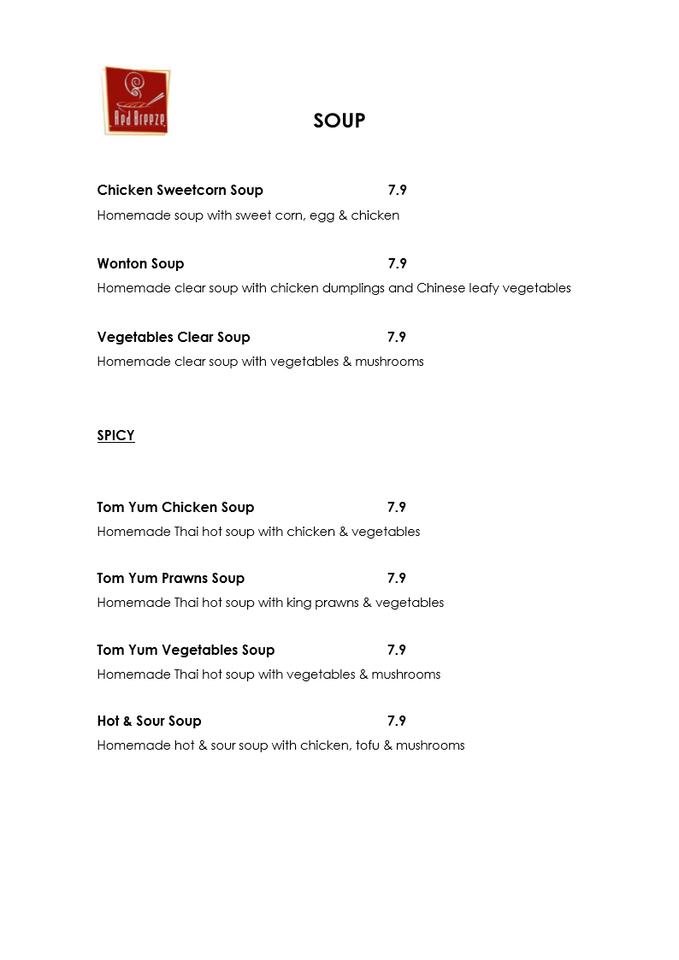 Menu at Red Breeze Restaurant, Tom Price