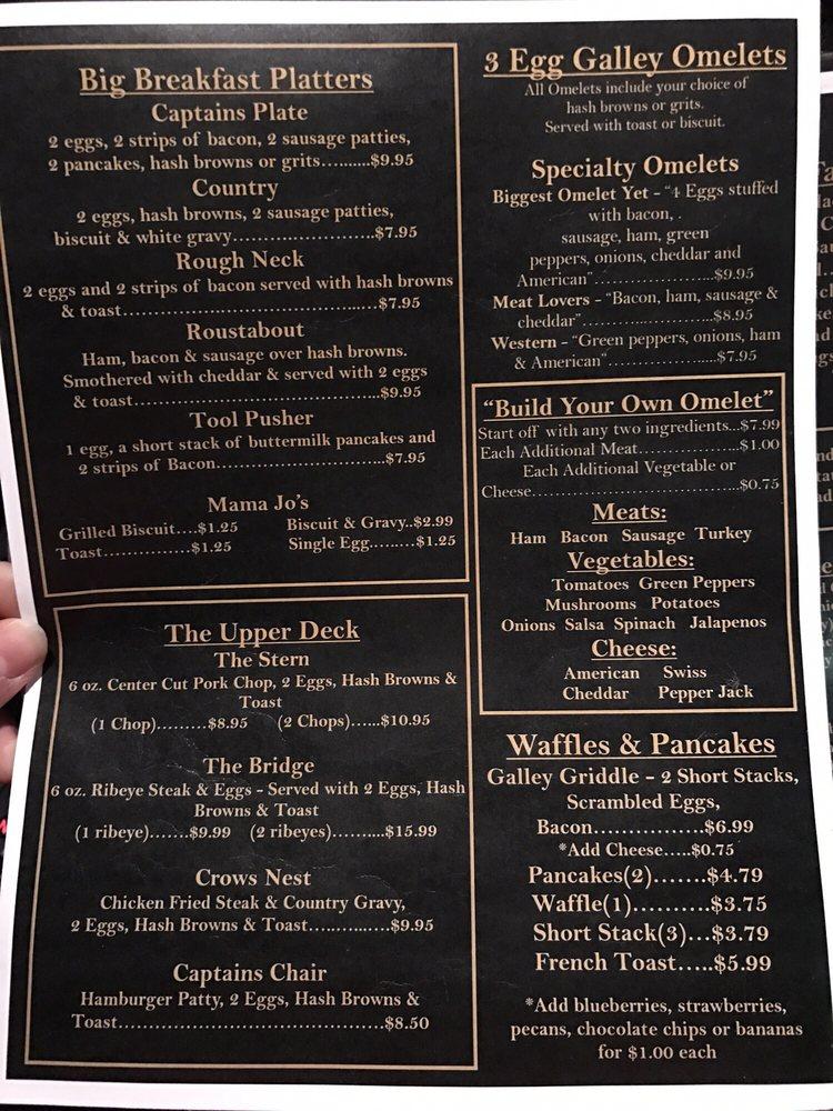 Menu at The Galley restaurant, Morgan City
