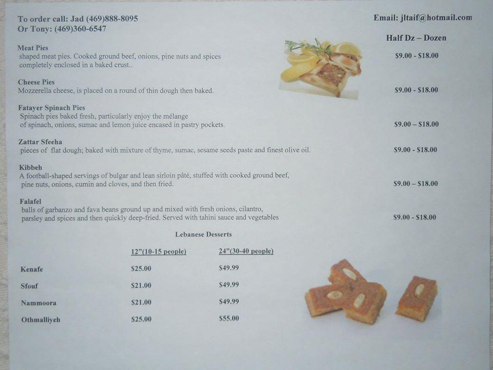Menu at Authentic Lebanese Food, The Colony