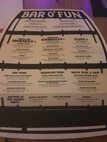 Menu at Barrel O' Fun, Austin