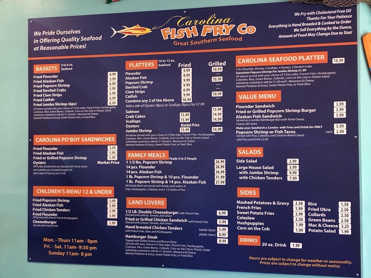 Menu at Carolina Fish Fry Co. restaurant, Greensboro