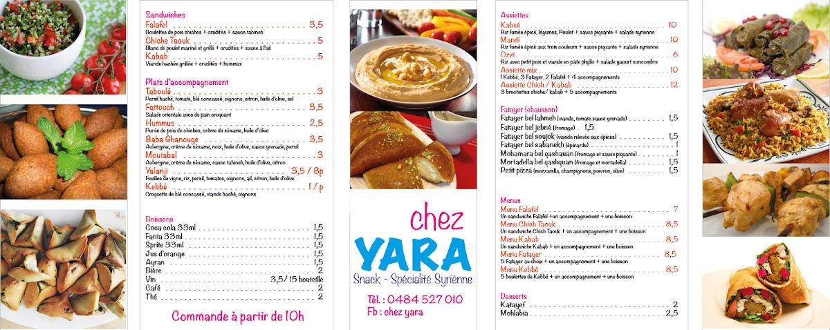 Menu at Chez Yara, Liège, Pl. Saint-Michel 74