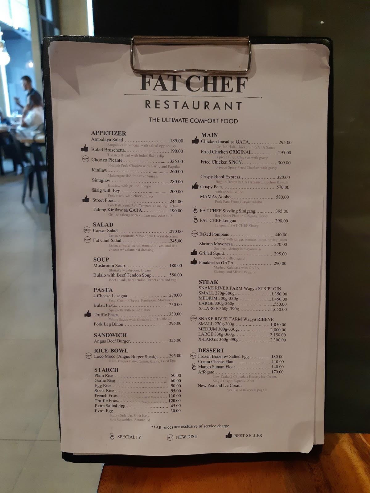Menu at Fat Chef Restaurant, Cagayan de Oro