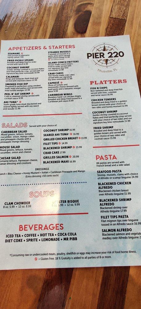 Menu at Pier 220 Seafood and Grill restaurant, Titusville