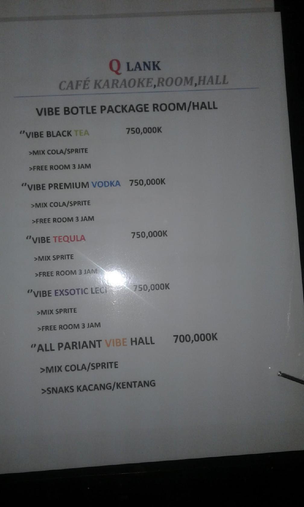 Menu at Q-Lank Cafe, Indonesia