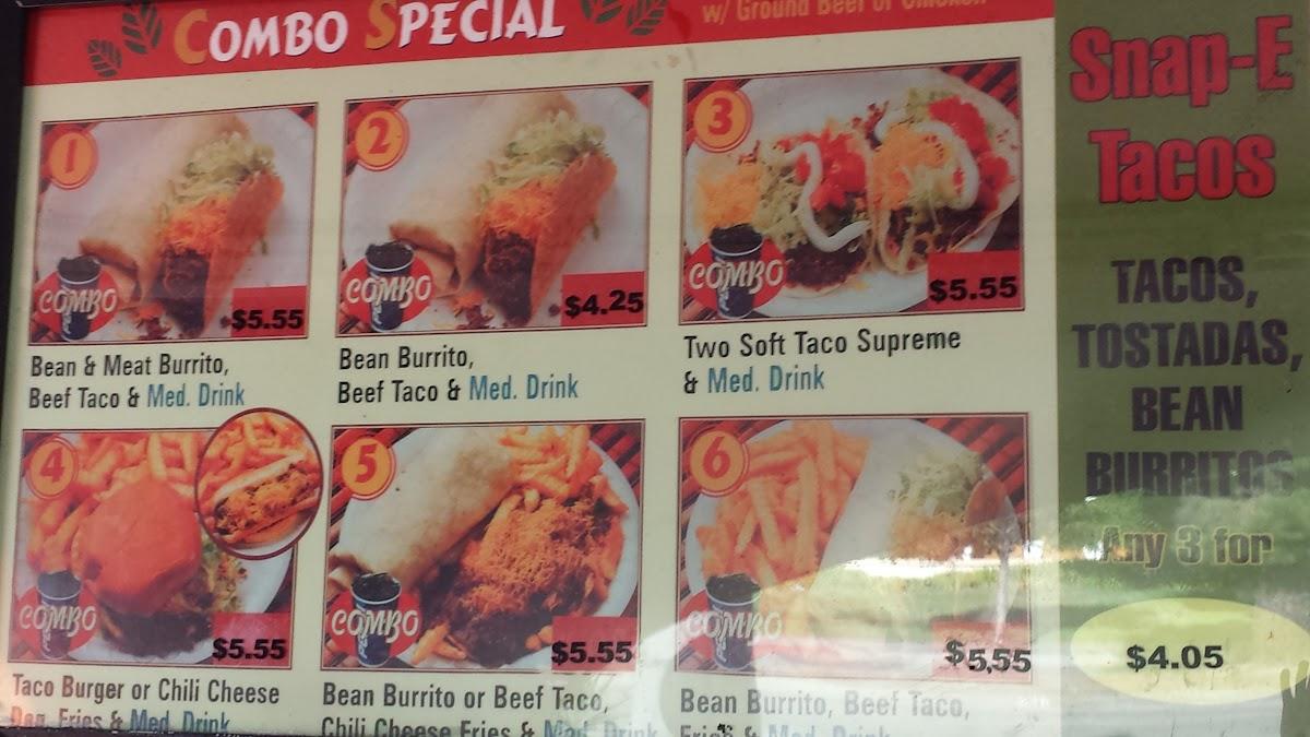 Menu at Snap-E-Taco restaurant, Covina