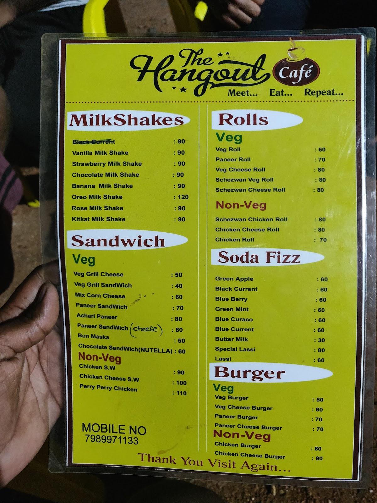 Menu at The Hangout, Dhone