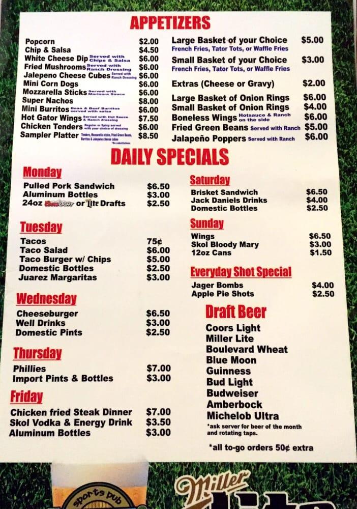 Menu at Tailgators Sports Pub & Grub, Topeka