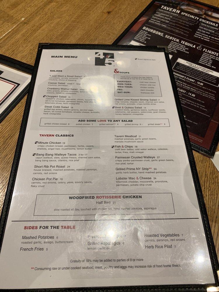 Menu at Tavern 4&5 restaurant, Eden Prairie