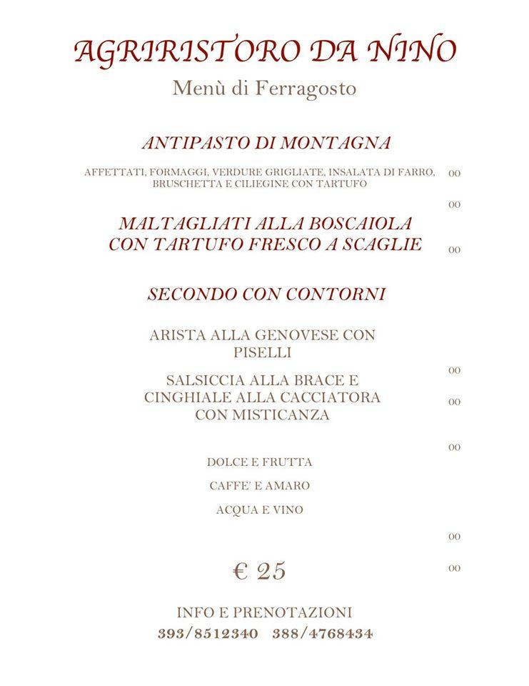 Menu at Agriristoro da Nino restaurant, Stiffe