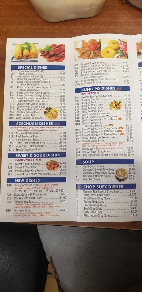 Menu at Eastern Star fast food, Redditch
