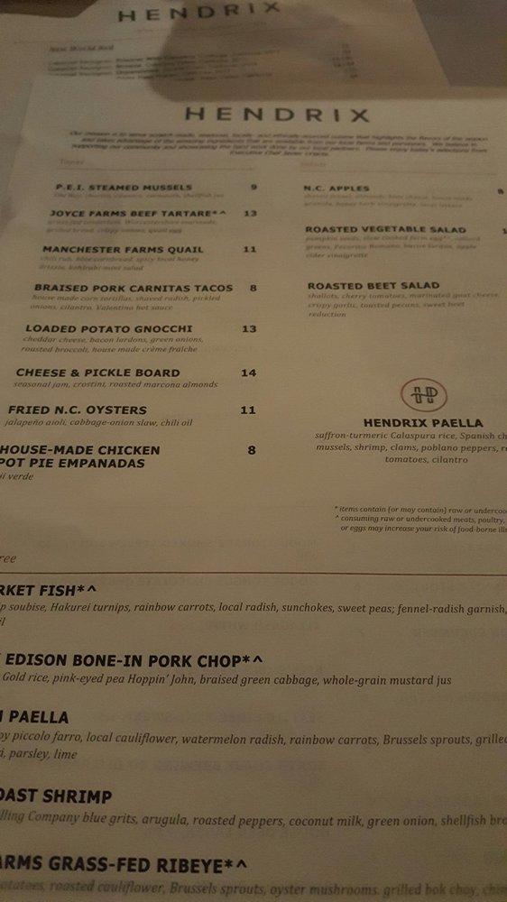 Menu at Hendrix Restaurant, Columbia