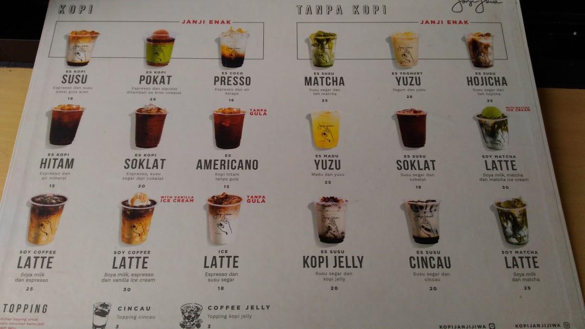 Menu at Kopi Janji Jiwa Jilid 57, 17 Agustus cafe, Manado
