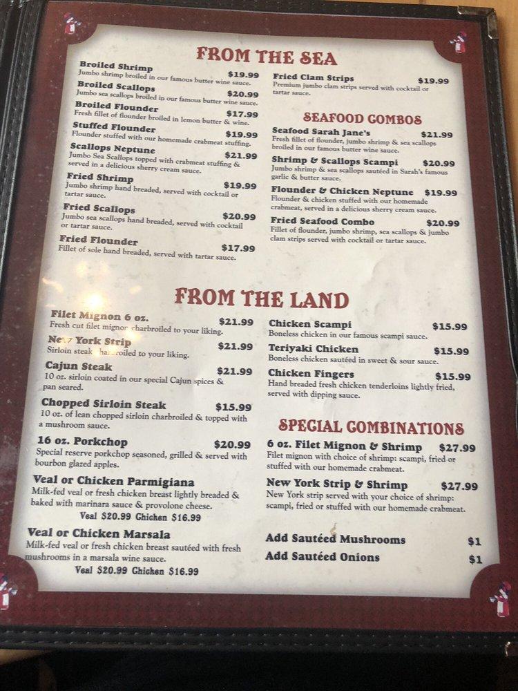 Menu at Sarah Jane's Restaurant, Somerville
