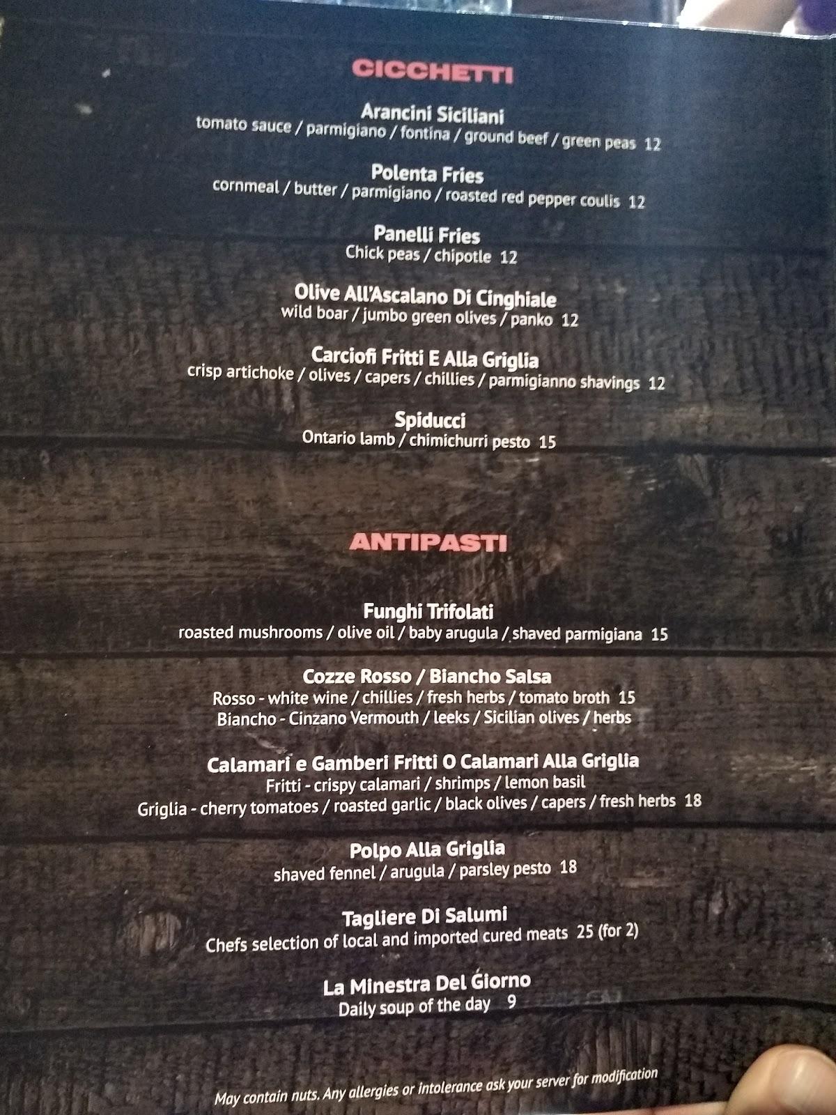 Menu at Sasso's Trattoria & Wine Bar, Nobleton