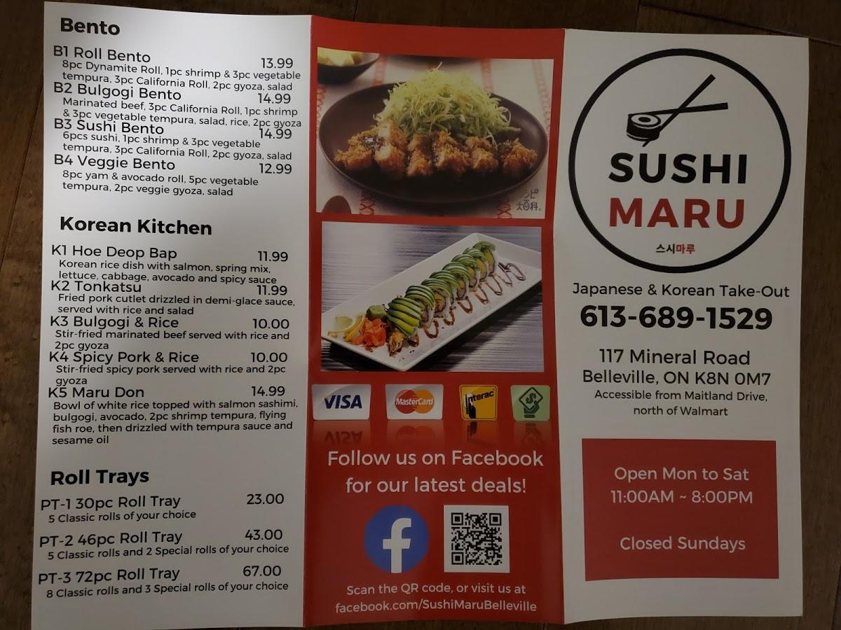 Menu at Sushi Maru restaurant, Belleville