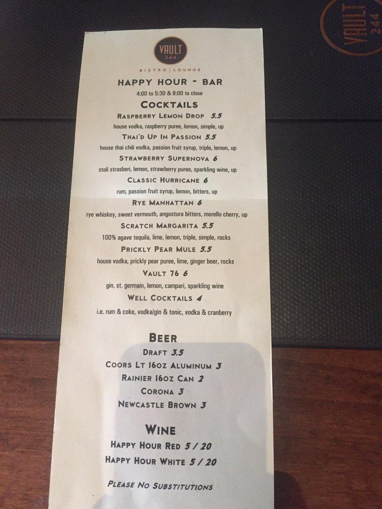Menu at Vault 244 restaurant, Albany