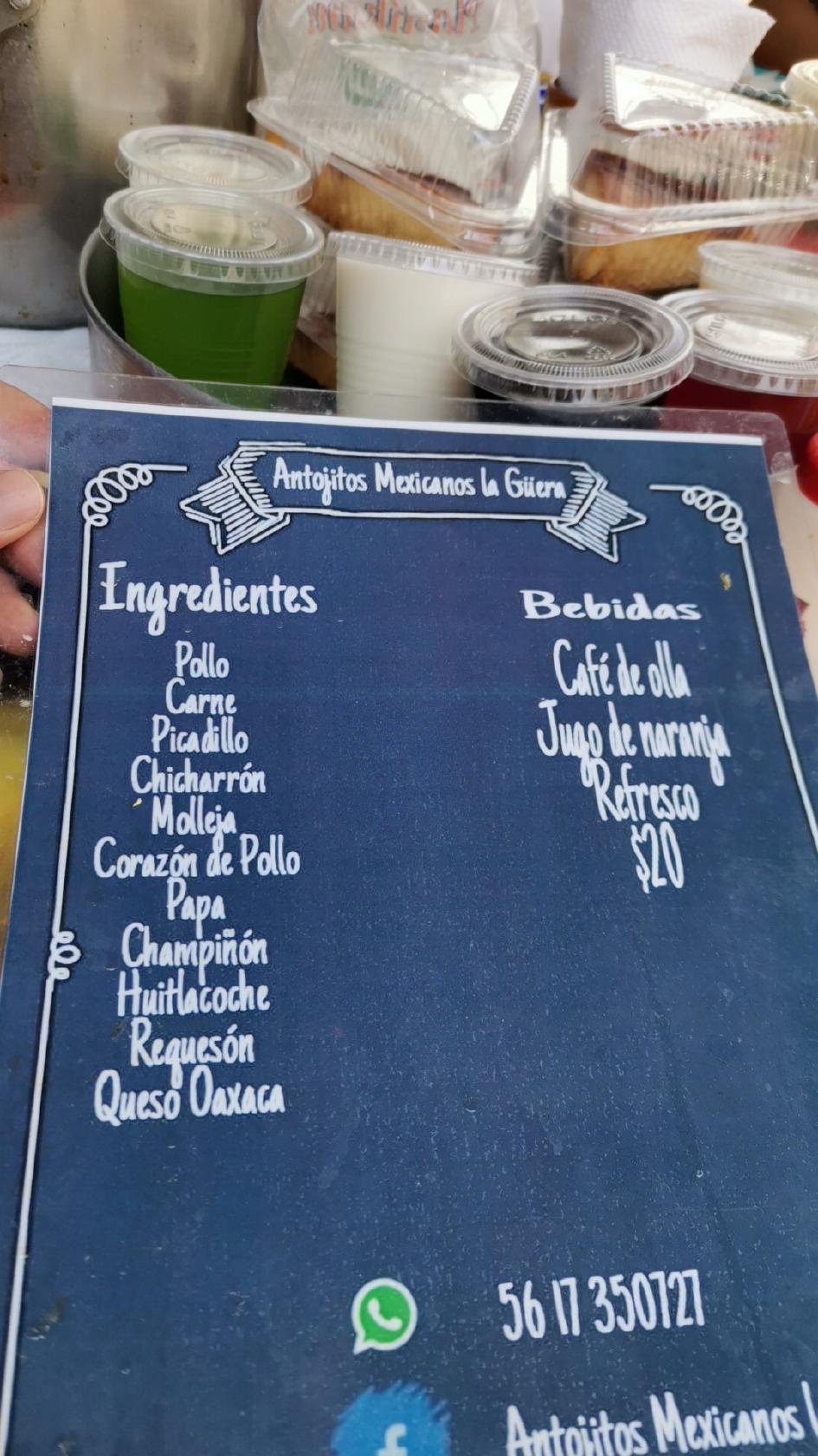 Carta del restaurante Antojitos Mexicanos "La Güera", Tepotzotlán