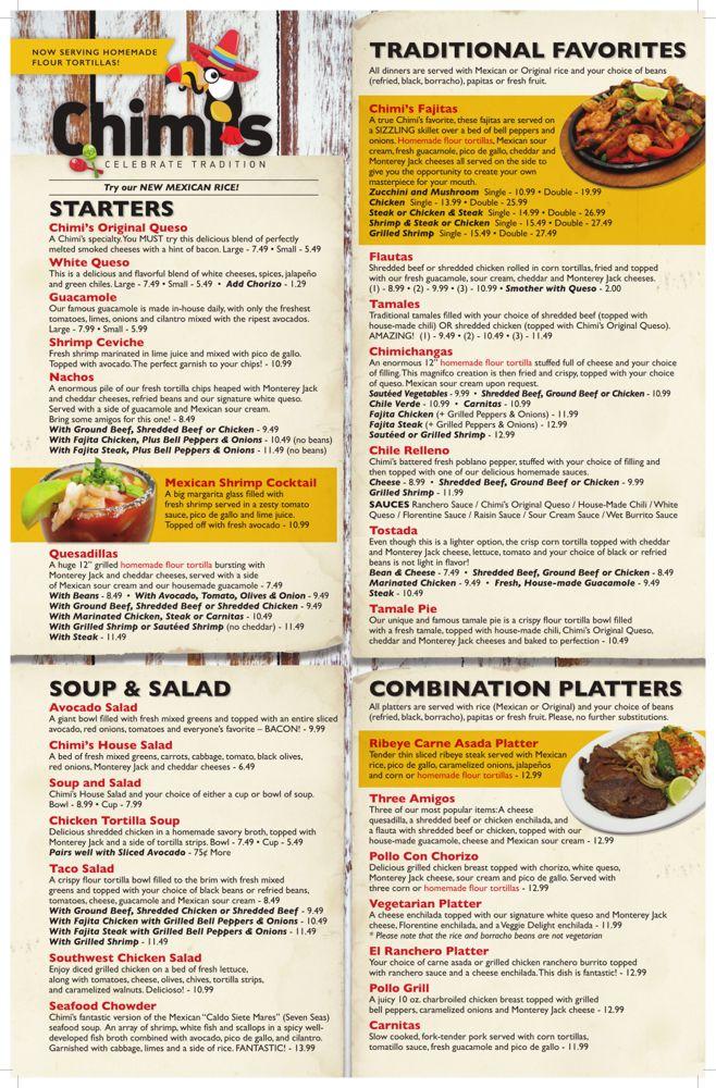 Menu at Chimi's Mexican Restaurant, Tulsa, E 81st St