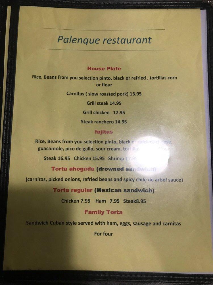 Menu at El Palenque Grill restaurant, San Pablo
