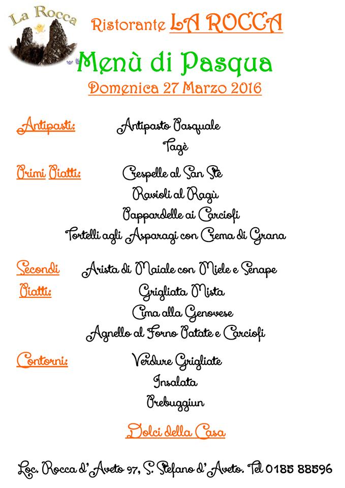 Menu at La Rocca restaurant, Santo Stefano d'Aveto