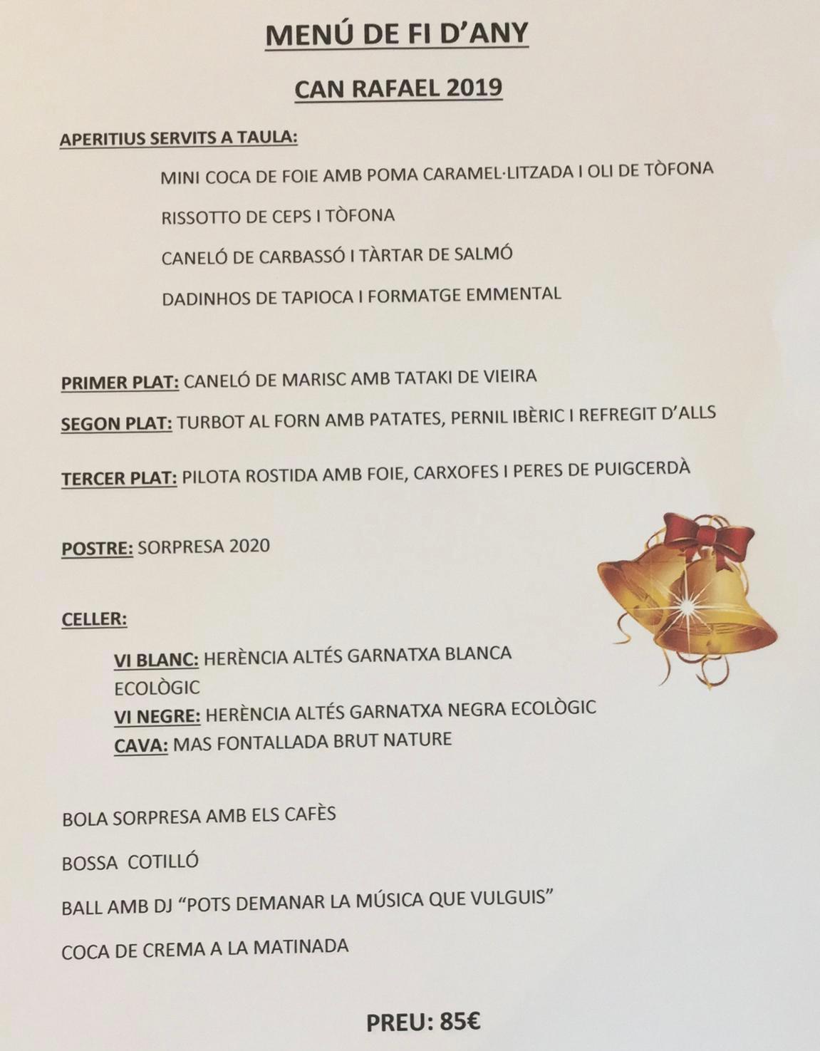 Carta de Restaurant Can Rafael, Seva, Avinguda 11 de Setembre