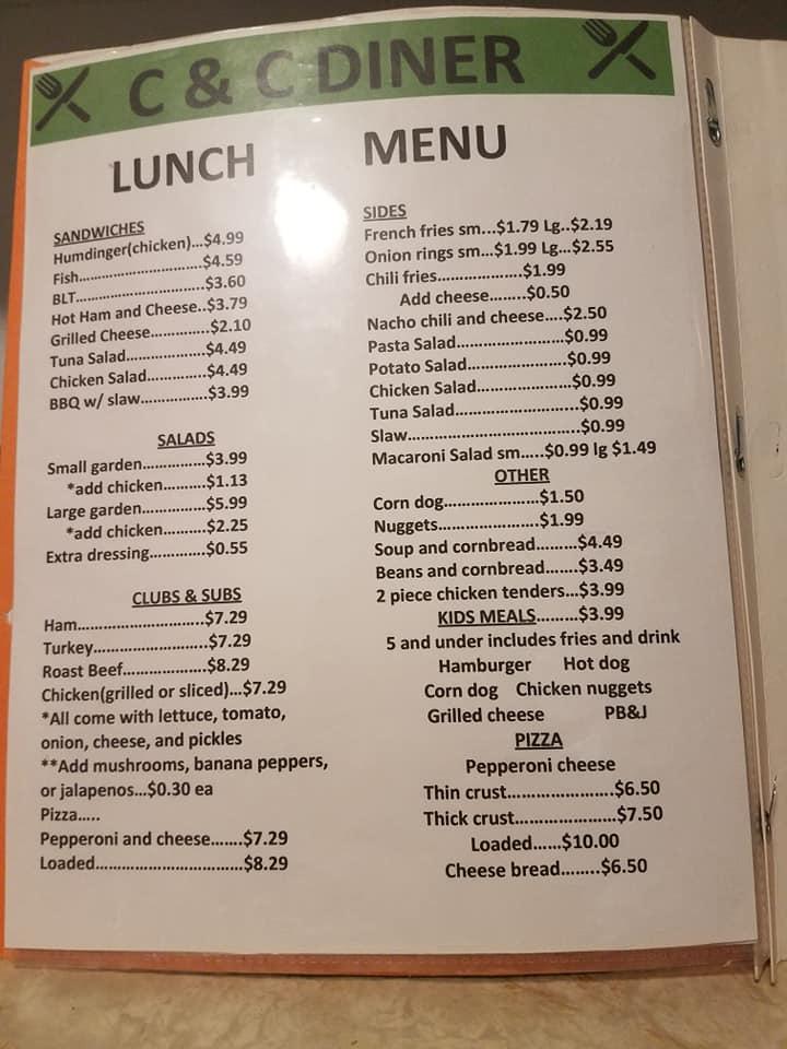 Menu at C&C Diner restaurant, Lindside