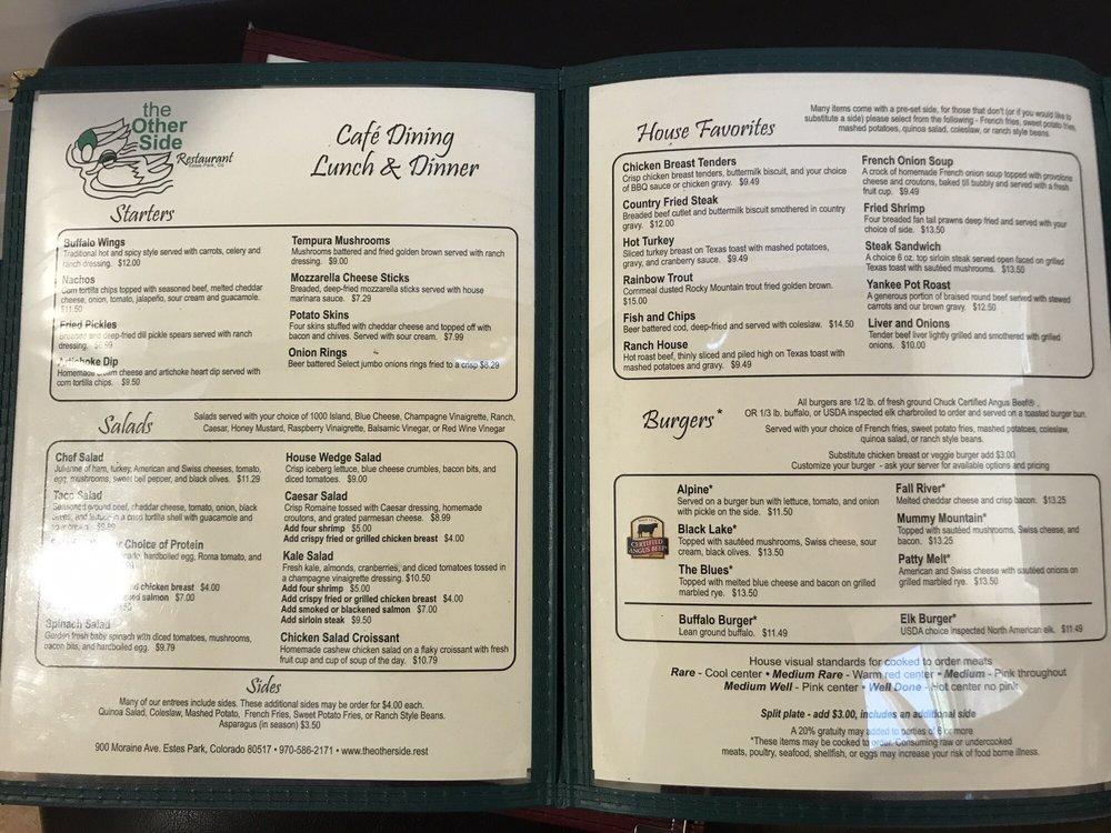 Menu at Other Side Restaurant, Estes Park