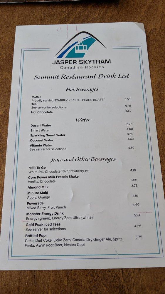 Menu at Summit Restaurant, Banff, Whistlers Rd
