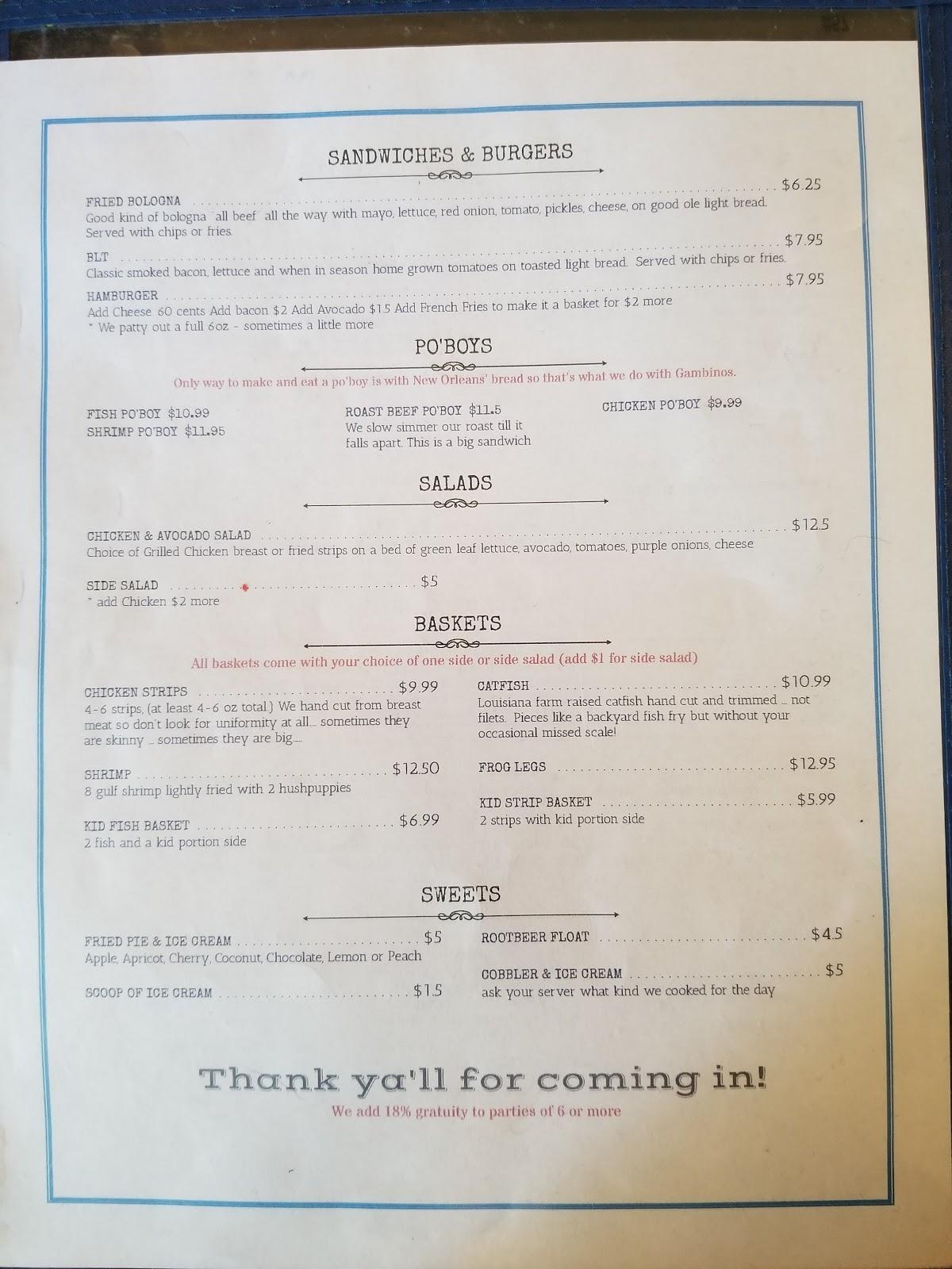 Menu at The Blue Rooster Restaurant, Broken Bow, N US Hwy 259