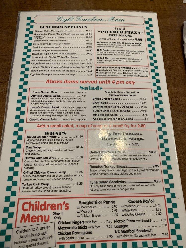 Menu at Uncle Tony's Pizza & Pasta pizzeria, East Providence, 260 ...