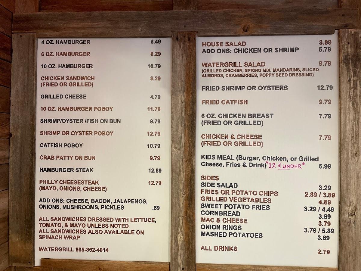 Menu at Watergrill restaurant, Houma, W Tunnel Blvd