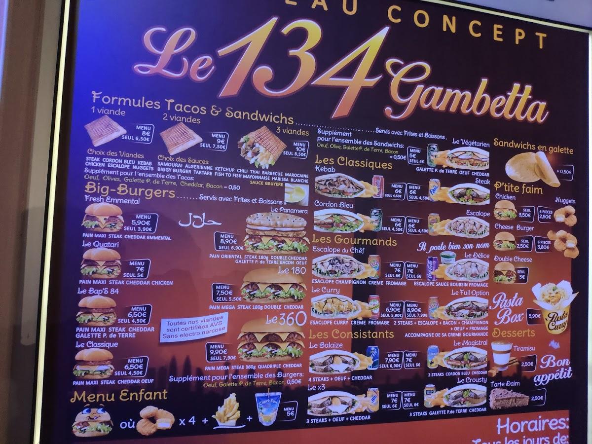 Menu au 134 Gambetta restaurant, Cavaillon