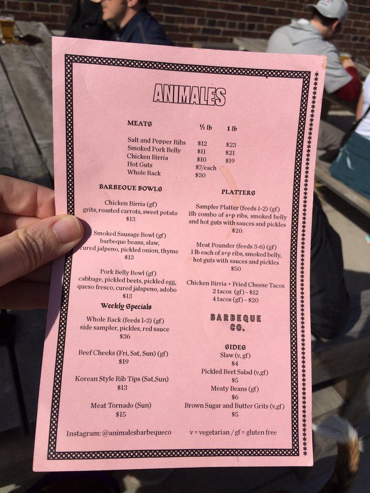 Menu at Animales Burger Co. BBQ, Minneapolis
