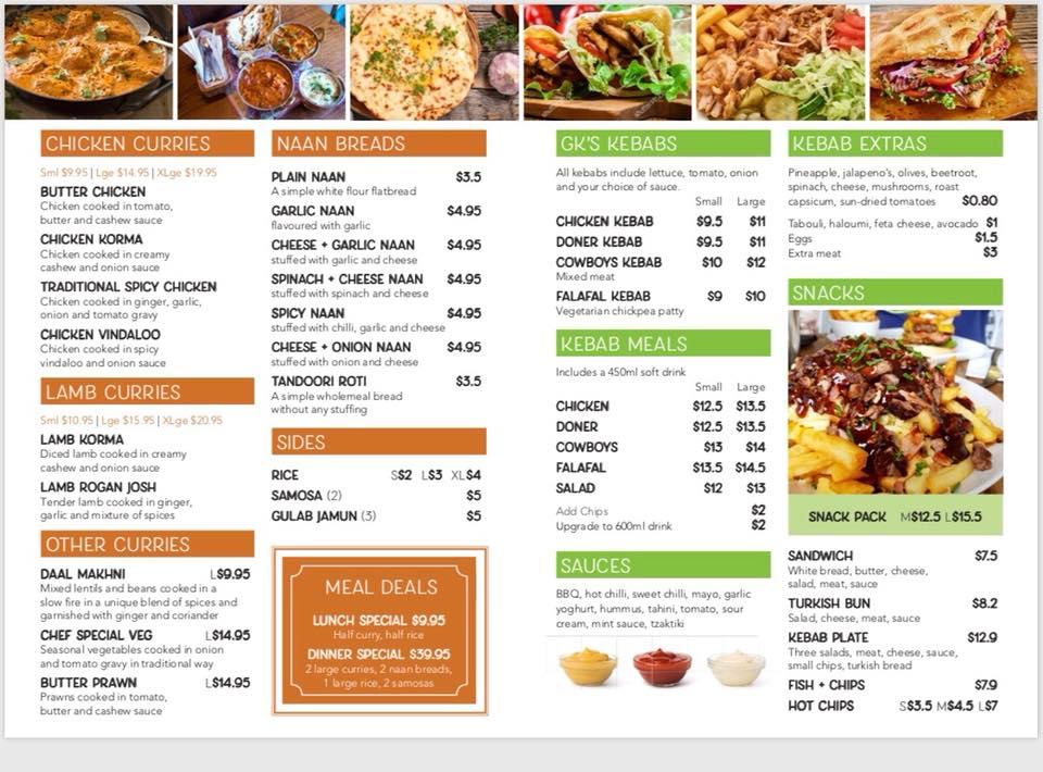 Menu at Garlic kitchen restaurant, Townsville
