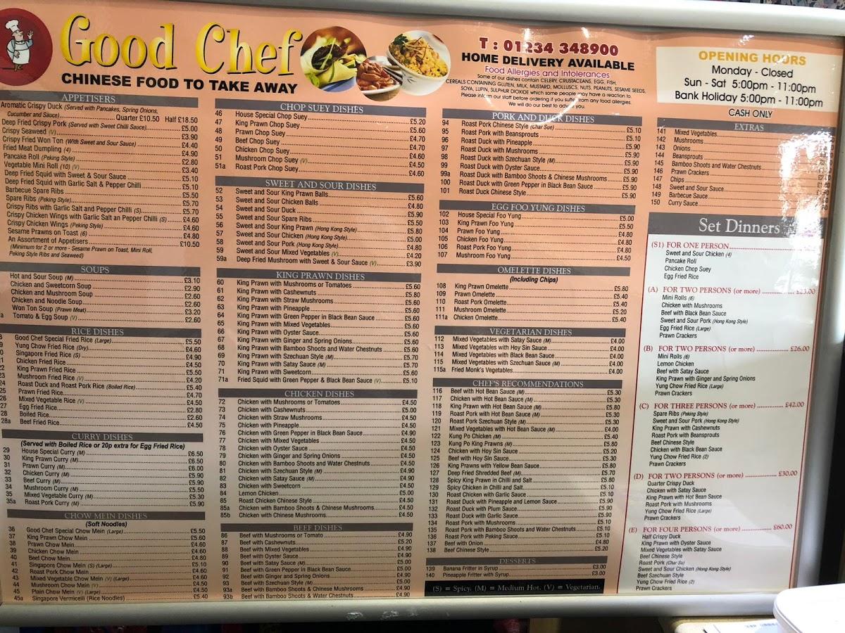 Menu at Good Chef restaurant, Bedford