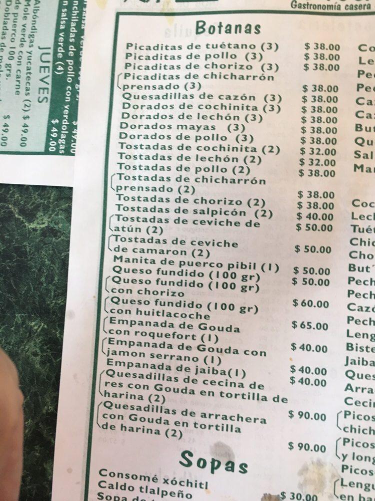 Menu At Restaurante Humberto El Yucawach Mexico City